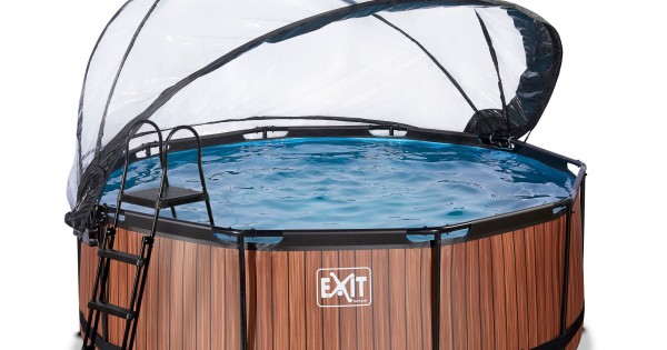 EXIT pool Wood ø360 x 122 cm with sand filter pump and dome